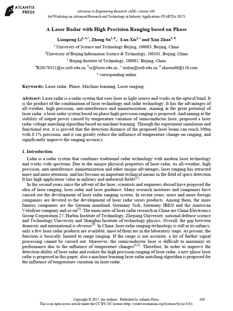 A Laser Radar With High Precision Ranging Based On Phase | PDF | Optics ...