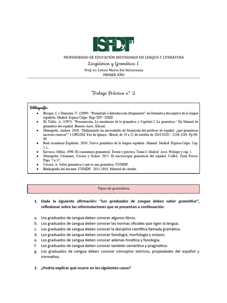 Tp. 6 Tipos de Gramatica 1 | PDF | Gramática | Palabra