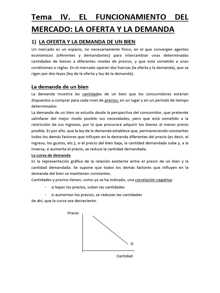 Tema Iv. Elfuncionamiento Del Mercado. La Oferta y La Demanda | PDF | Oferta (economía) | Oferta ...