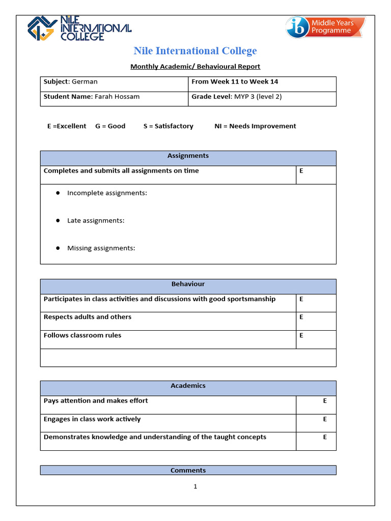 Nile International College: Incomplete Assignments | PDF