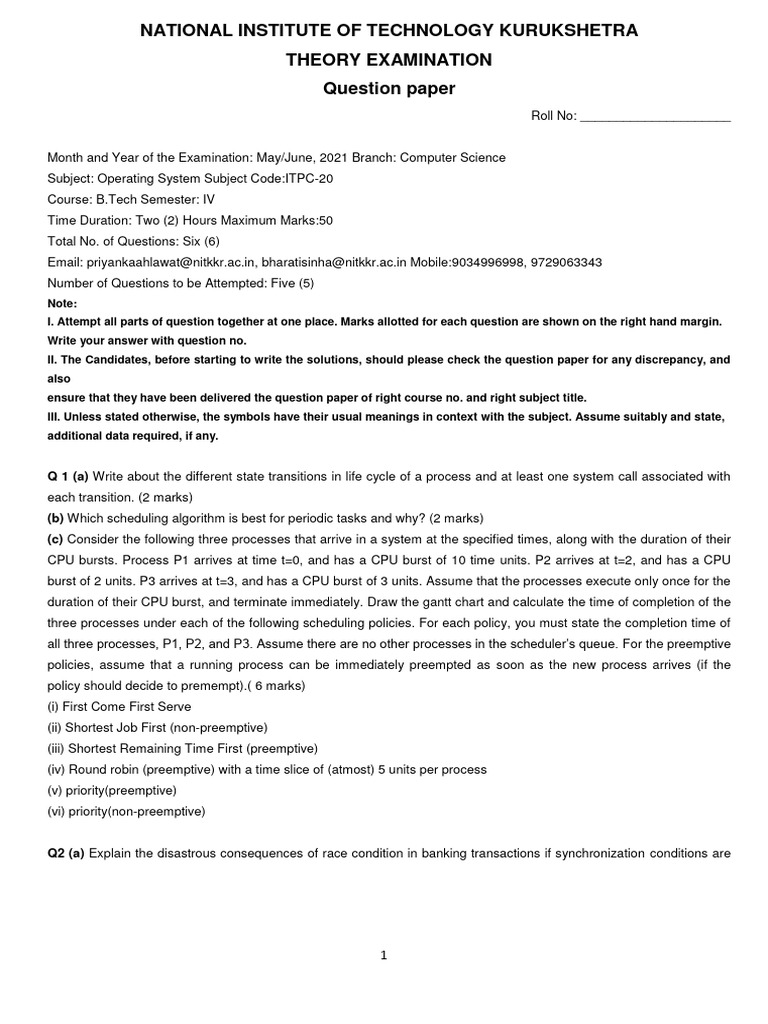 ITPC20 ES 2021 Question Paper | PDF | Thread (Computing) | Cpu Cache