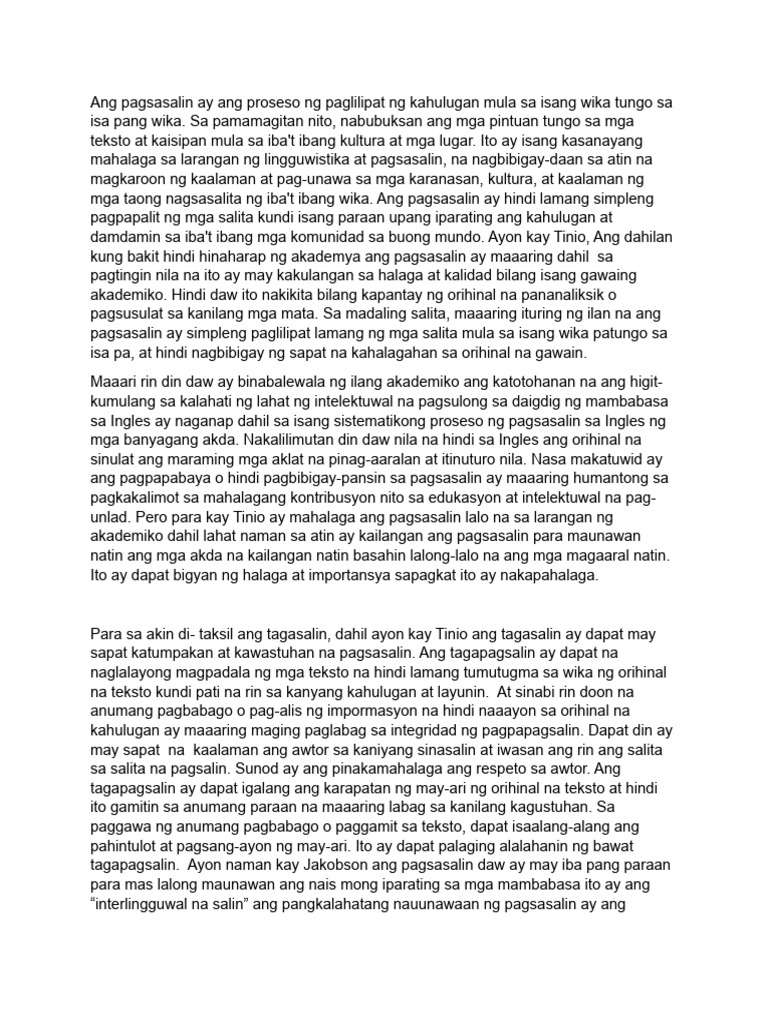 Ang Pagsasalin Ay Ang Proseso NG Paglilipat NG Kahulugan Mula Sa Isang ...