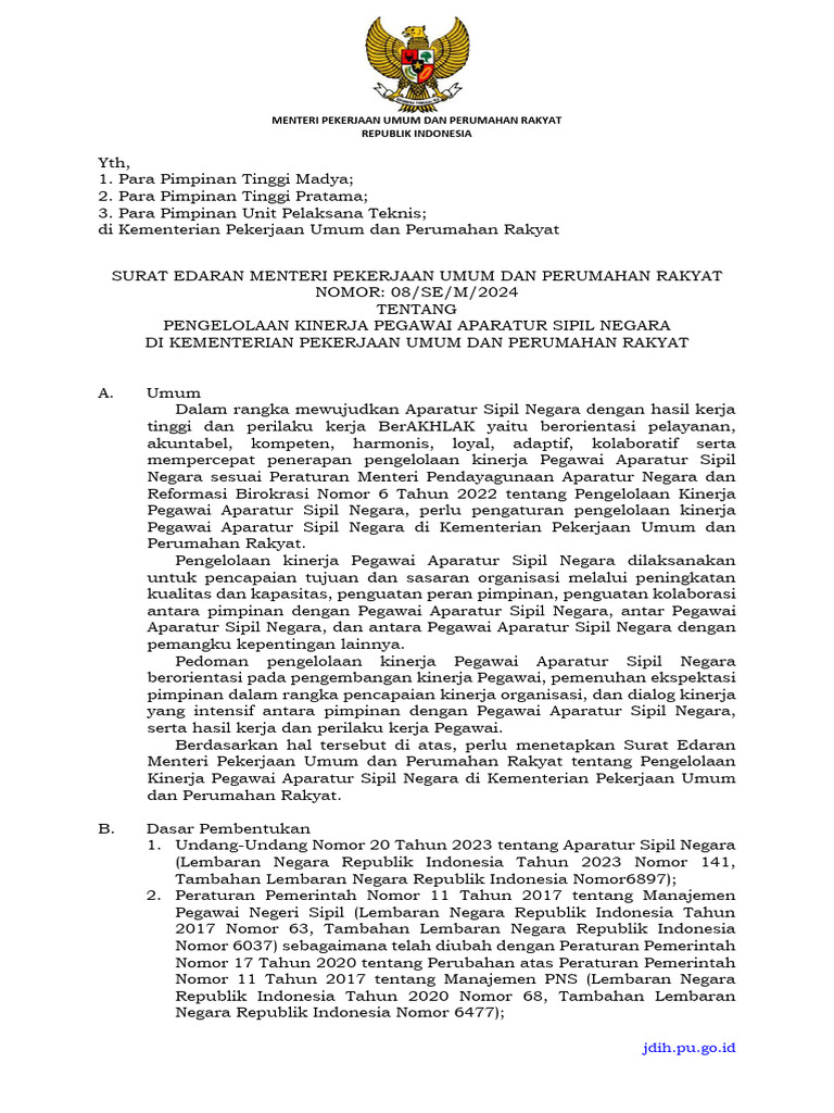 Pengelolaan Kinerja ASN Kementerian PUPR 2024 | PDF