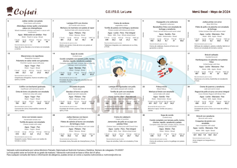 Menu Basal 20 | Descargar gratis PDF | ensalada | Dietético