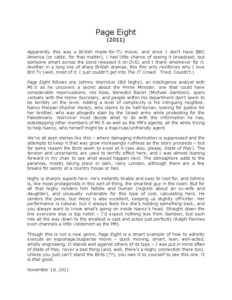 Page Eight Movie Review | PDF | Entertainment (General) | Leisure