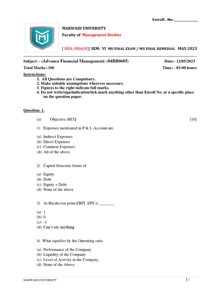 AFM (1) | PDF | Return On Investment | Capital Structure