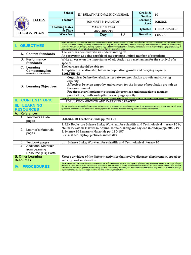 Carrying Capacity And Population Growth Pdf Learning Human Impact