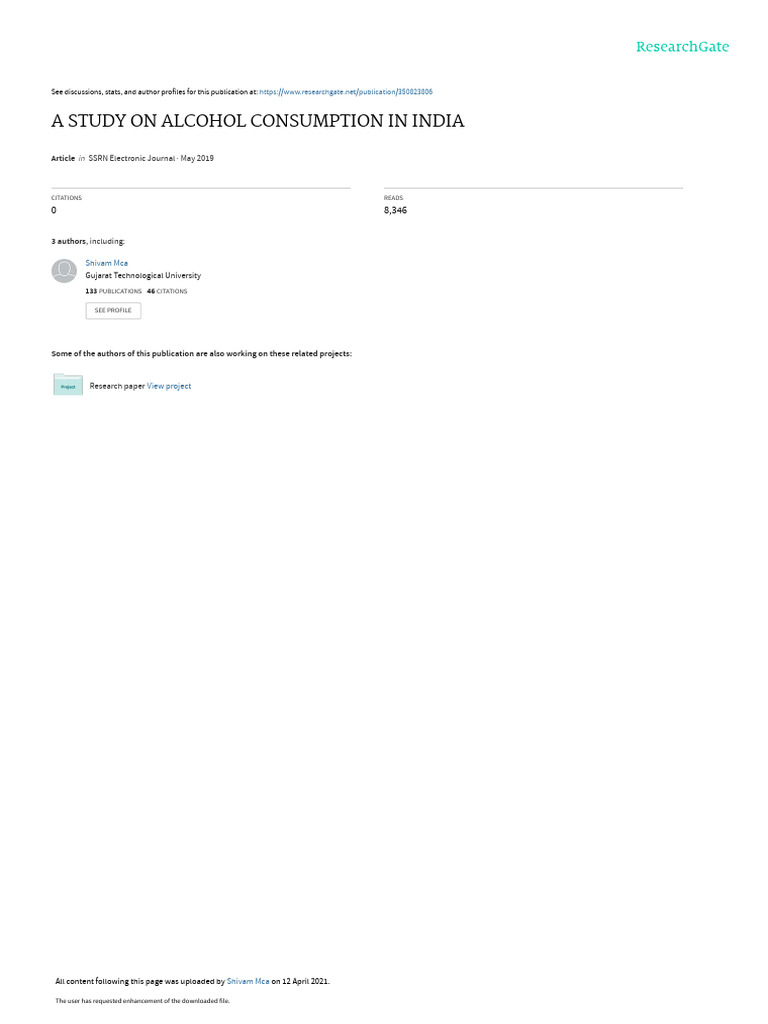 A Study On Alcohol Consumption in India: SSRN Electronic Journal May ...