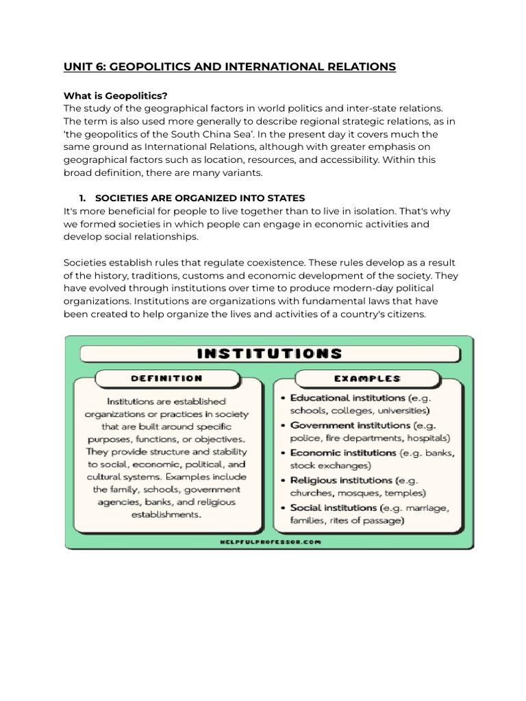 UNIT 6_ GEOPOLITICS AND INTERNATIONAL RELATIONS | PDF | European Union | Separation Of Powers