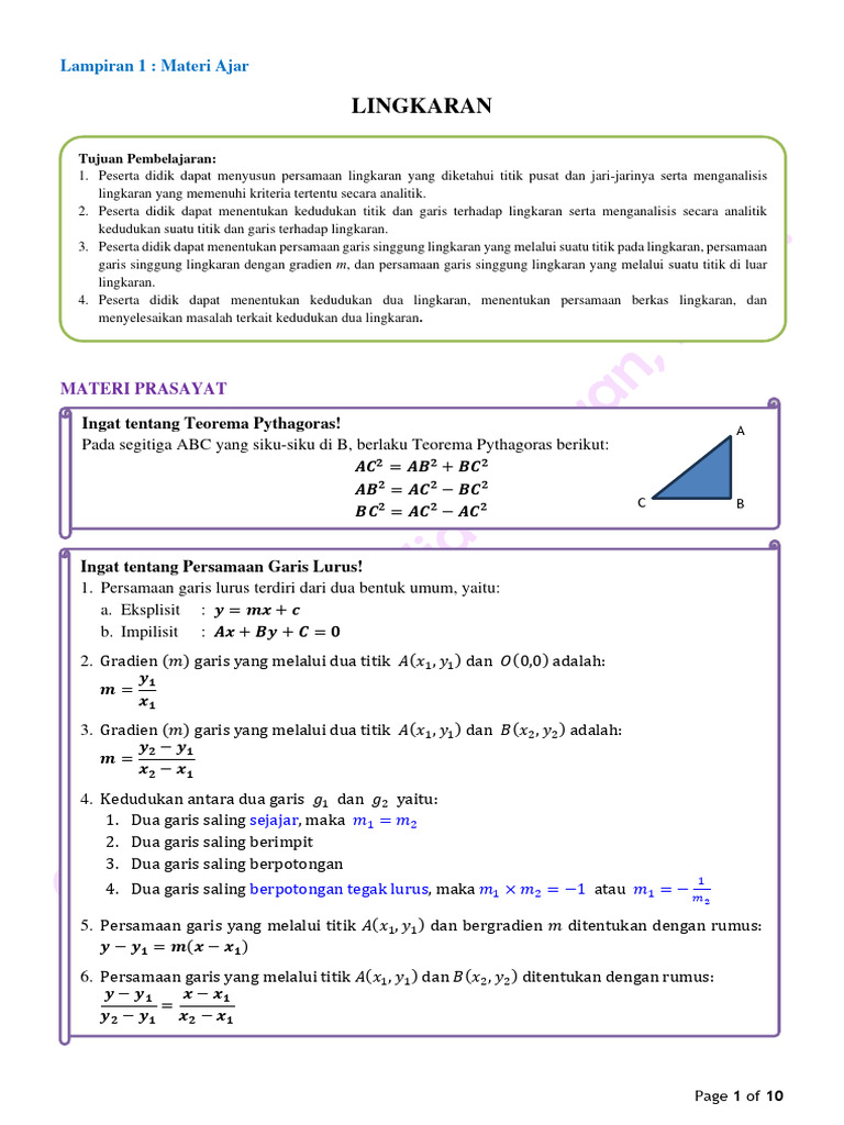 HANDOUT MATERI LINGKARAN Kelas XI | PDF