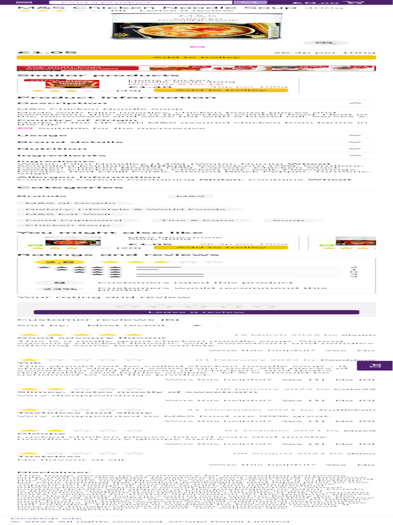 M&S Chicken Noodle Soup Ocado | PDF | Chicken Soup | Soup