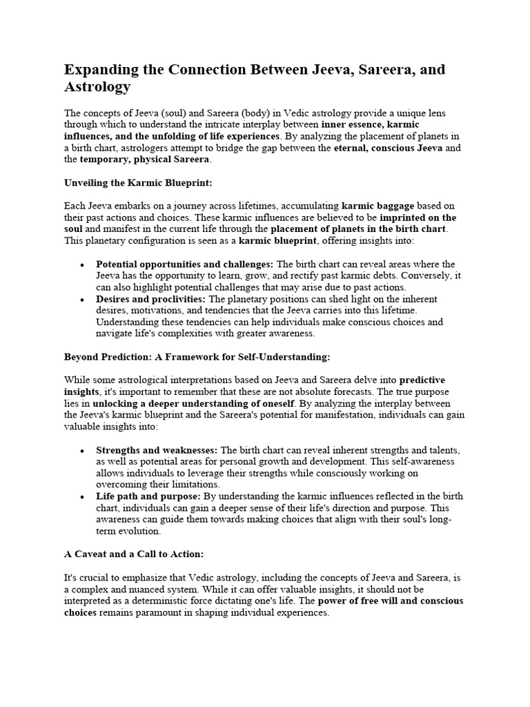 Expanding the Connection Between Jeeva | PDF | Karma | Astrology