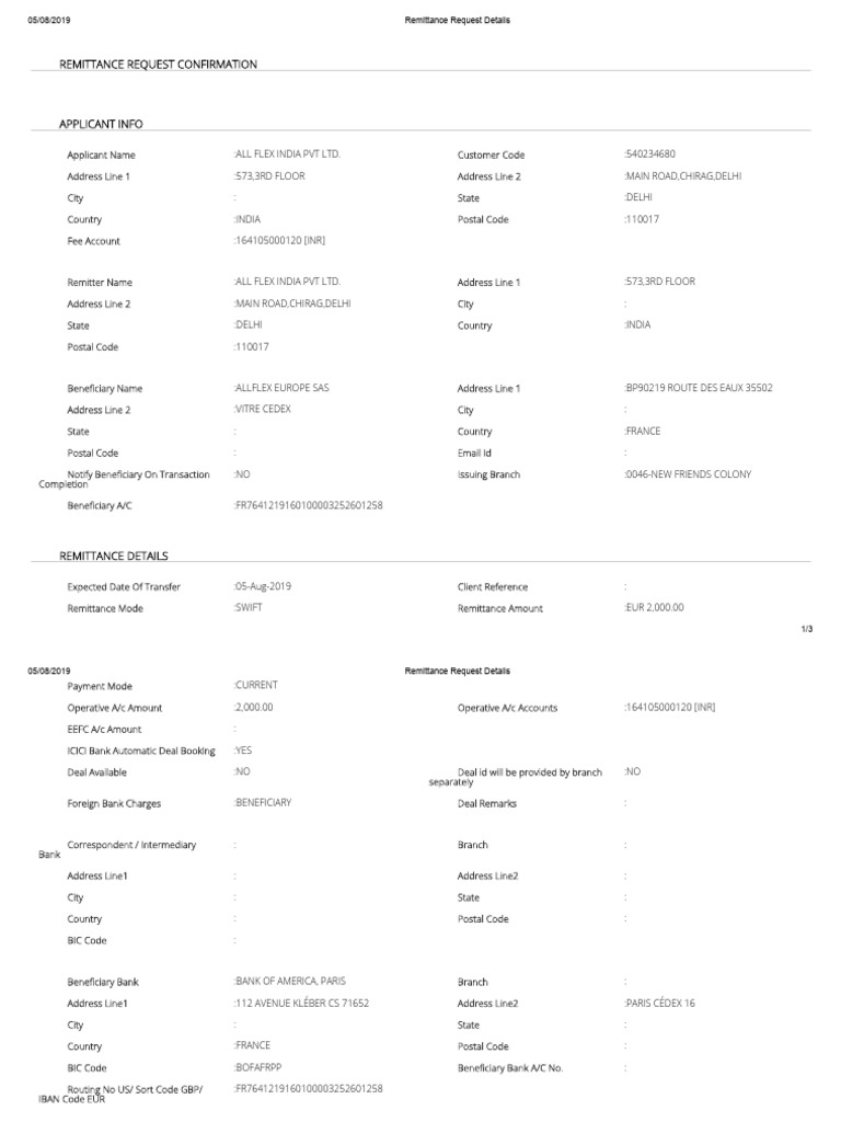 Remittance Request Details | PDF | Banks | Remittance