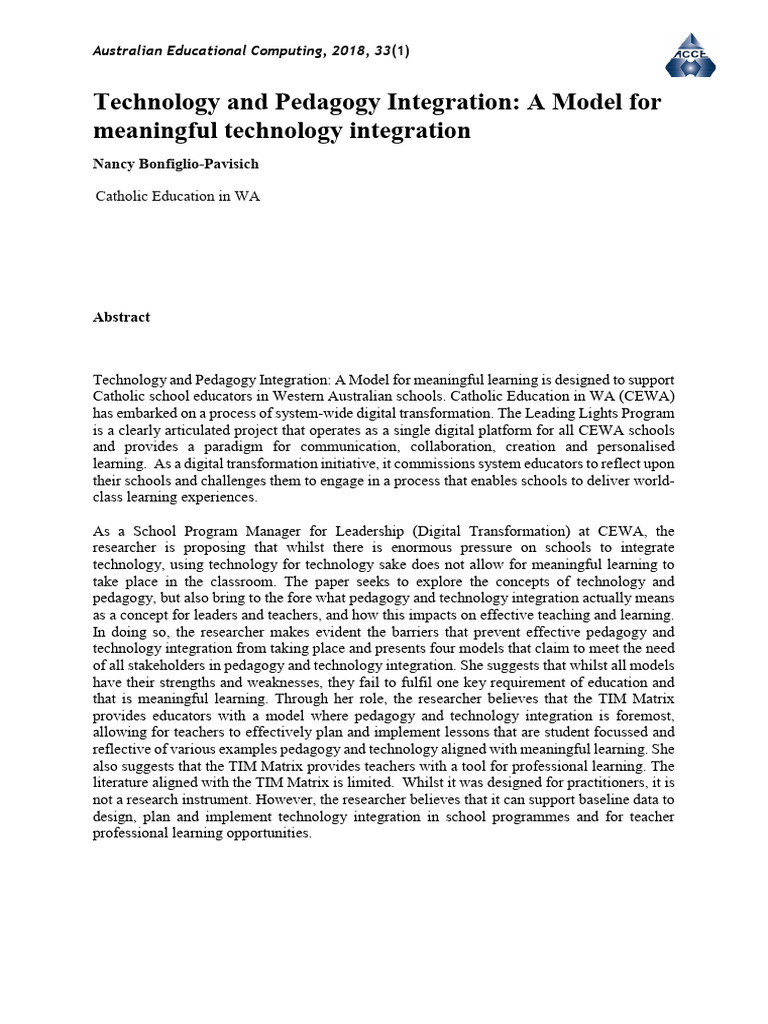 Technology-Pedagogy Integration Model | PDF | Pedagogy | Teachers