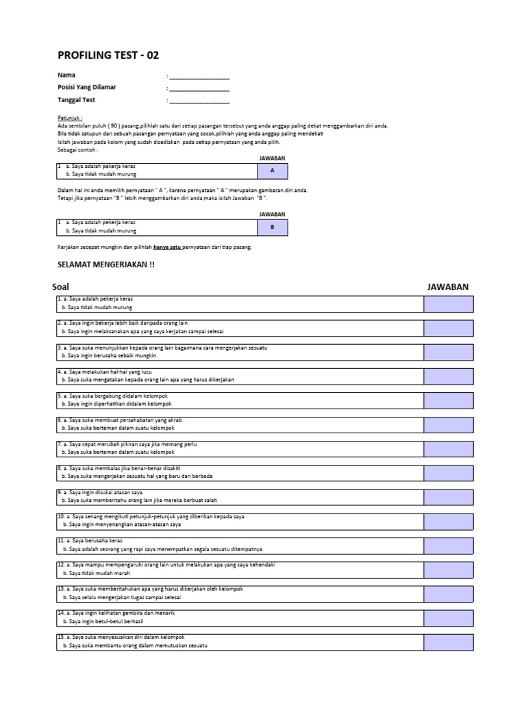 TEST 02 - PROFILING TEST (OTR) | PDF