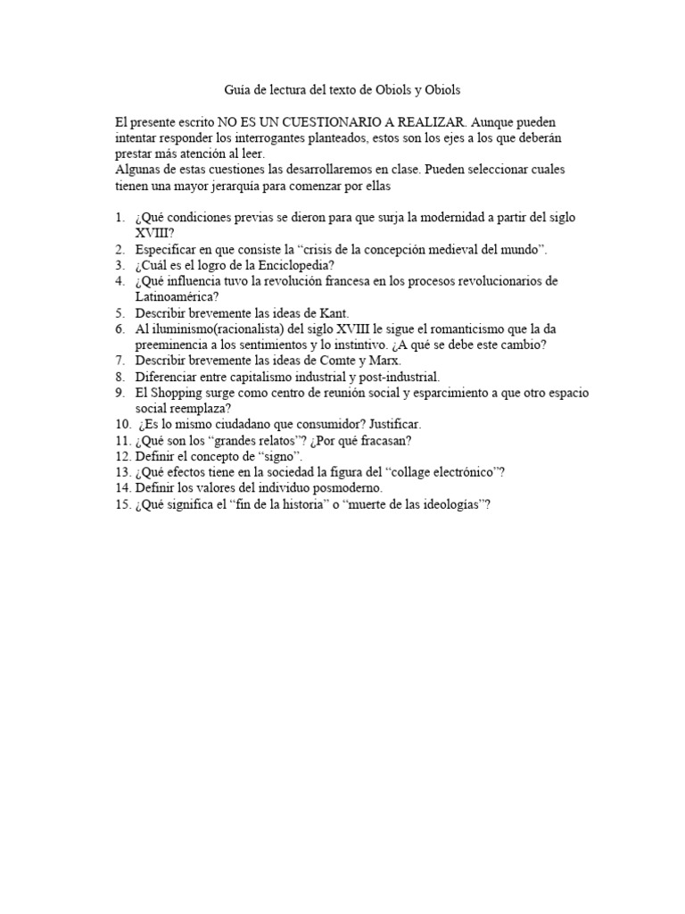 2 - Guía de Lectura Del Texto de Obiols y Obiols | PDF