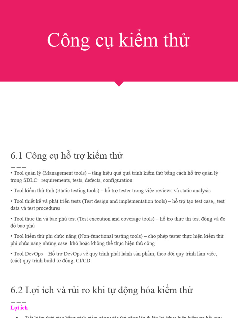 Topic6 - Công Cụ Kiểm Thử | PDF
