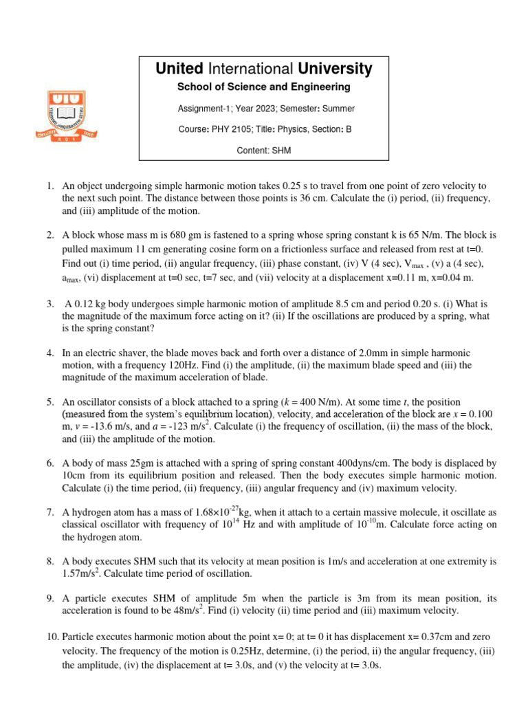 Physics practice problem | PDF | Oscillation | Velocity