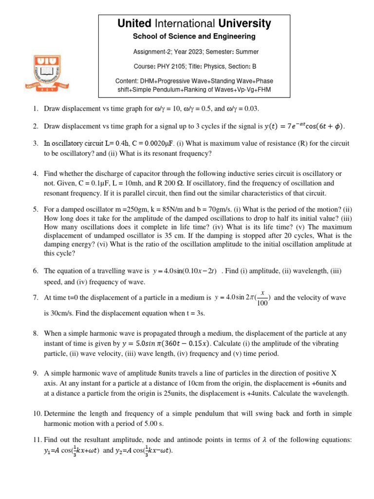 Physics Practice Problem | PDF | Damping | Waves