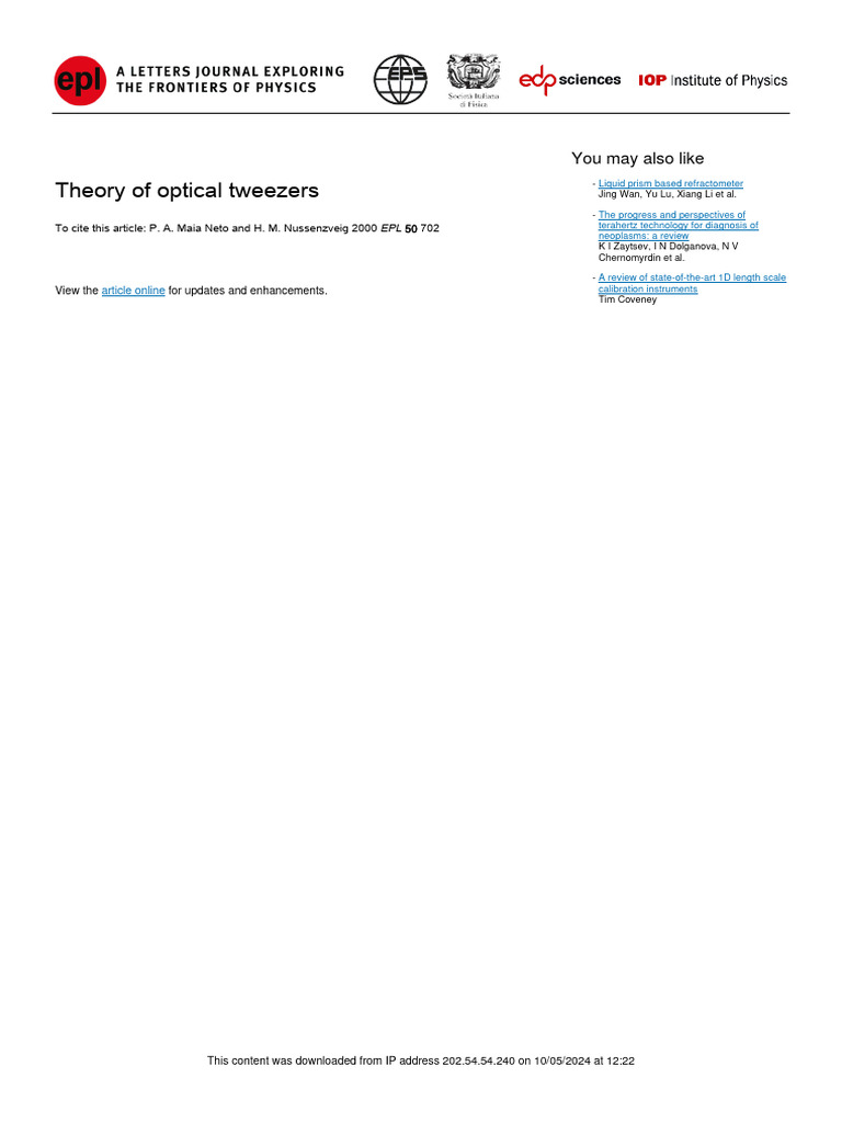 P. A. Maia Neto 2000 EPL 50 702 | PDF | Optics | Physics