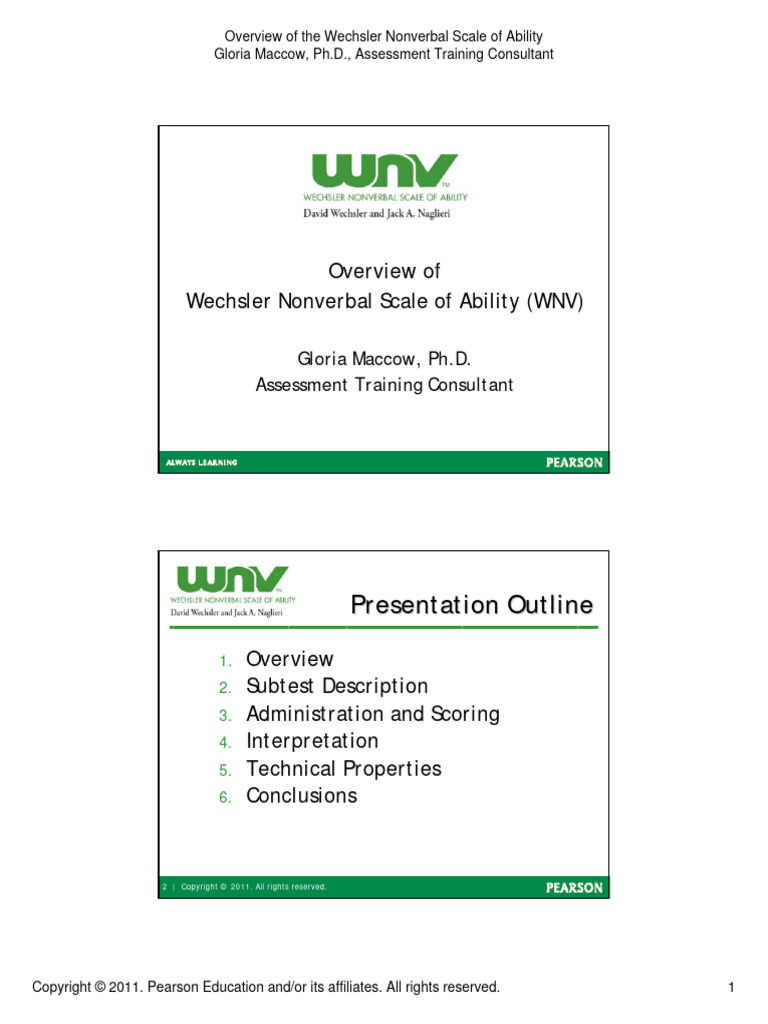 WNV Webinar Handout 10.17.2011 | PDF | Wechsler Adult Intelligence ...