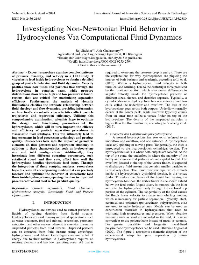 Investigating Non Newtonian Fluid Behavior In Hydrocyclones Via