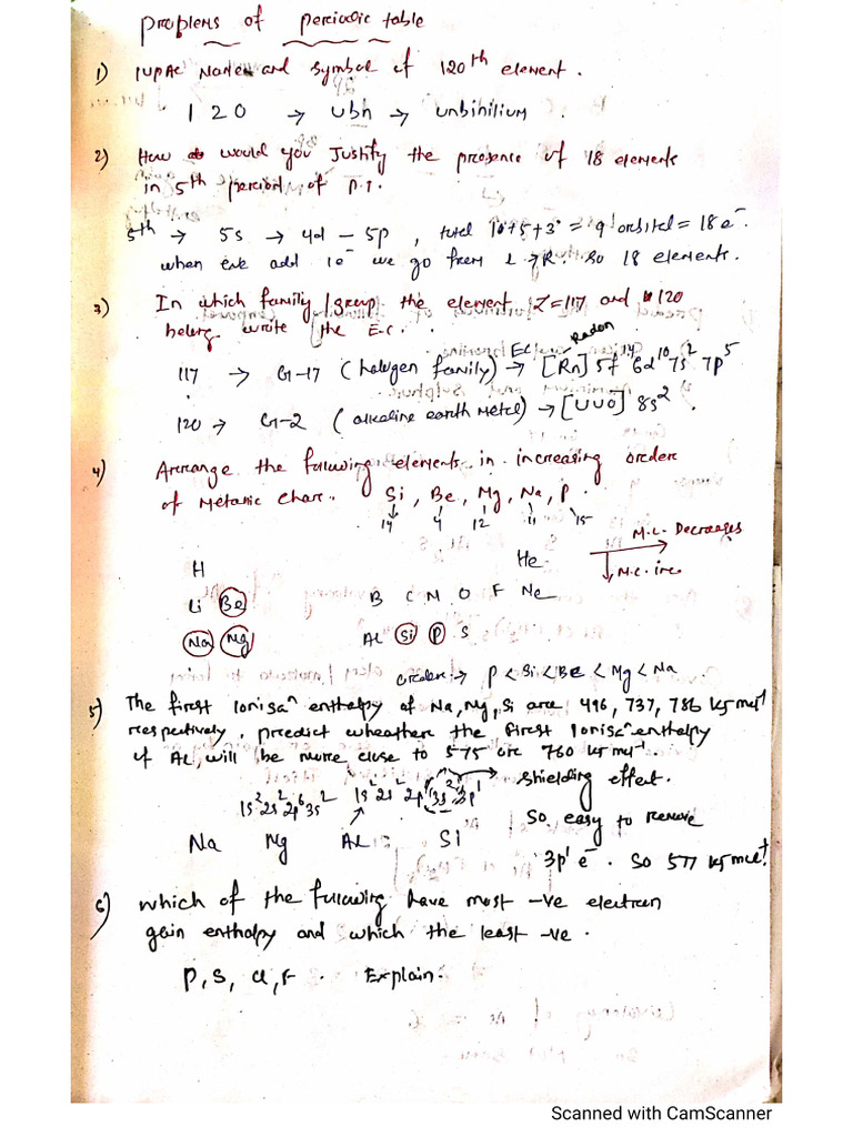Periodic Table Class 11 (IMP Questions) | PDF