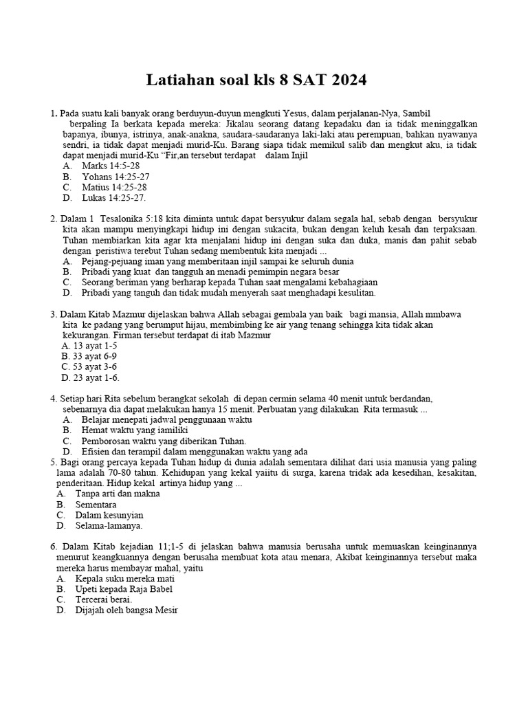 Latihan Soal Sat (KLS 8 23-24) | PDF