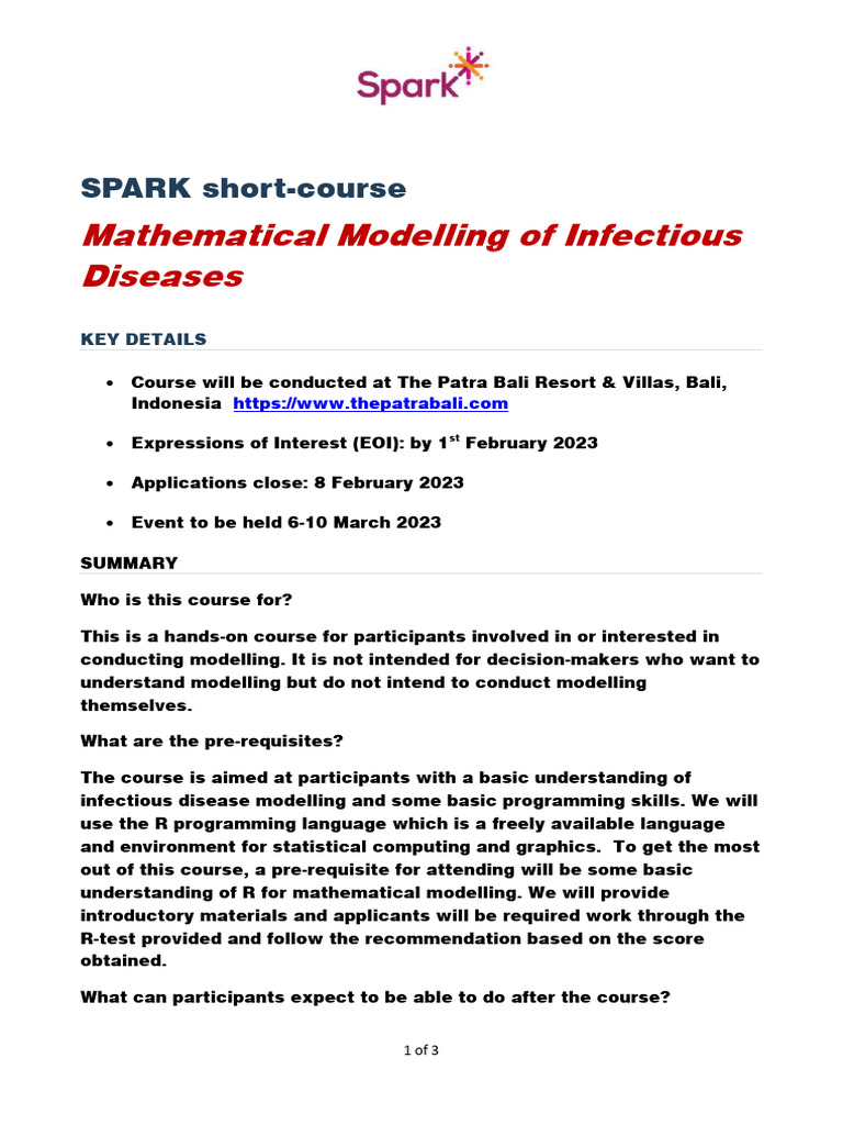 Infectious Disease Modelling Course | PDF | Epidemiology | Mathematician