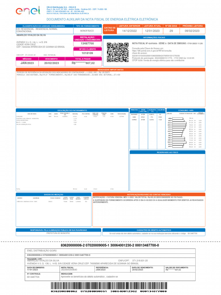 Documento Auxiliar Da Nota Fiscal de Energia Elétrica Eletrônica | PDF