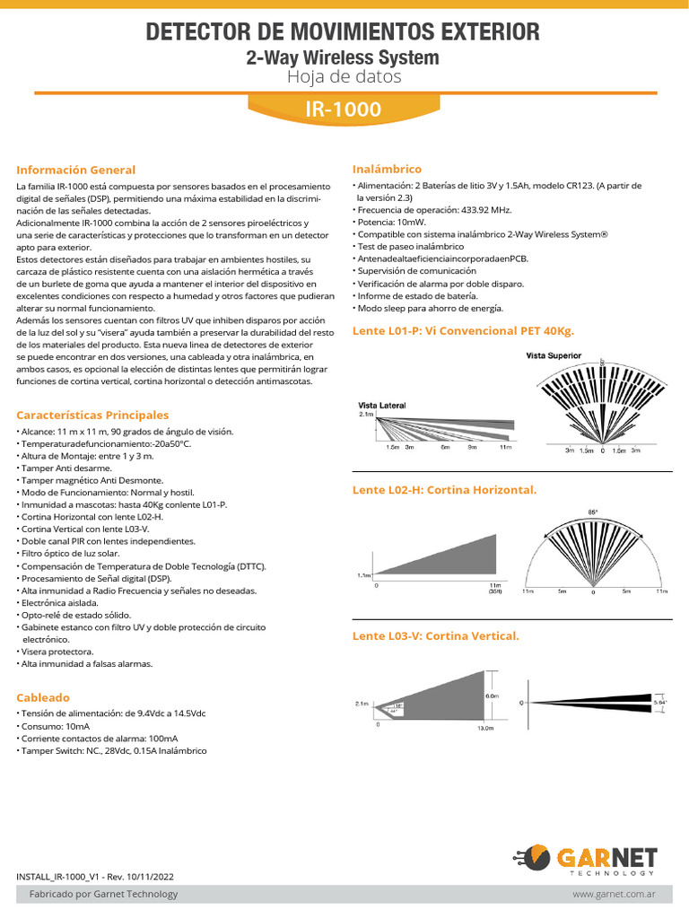 Datasheet IR 1000 | PDF | Sensor | Cortina