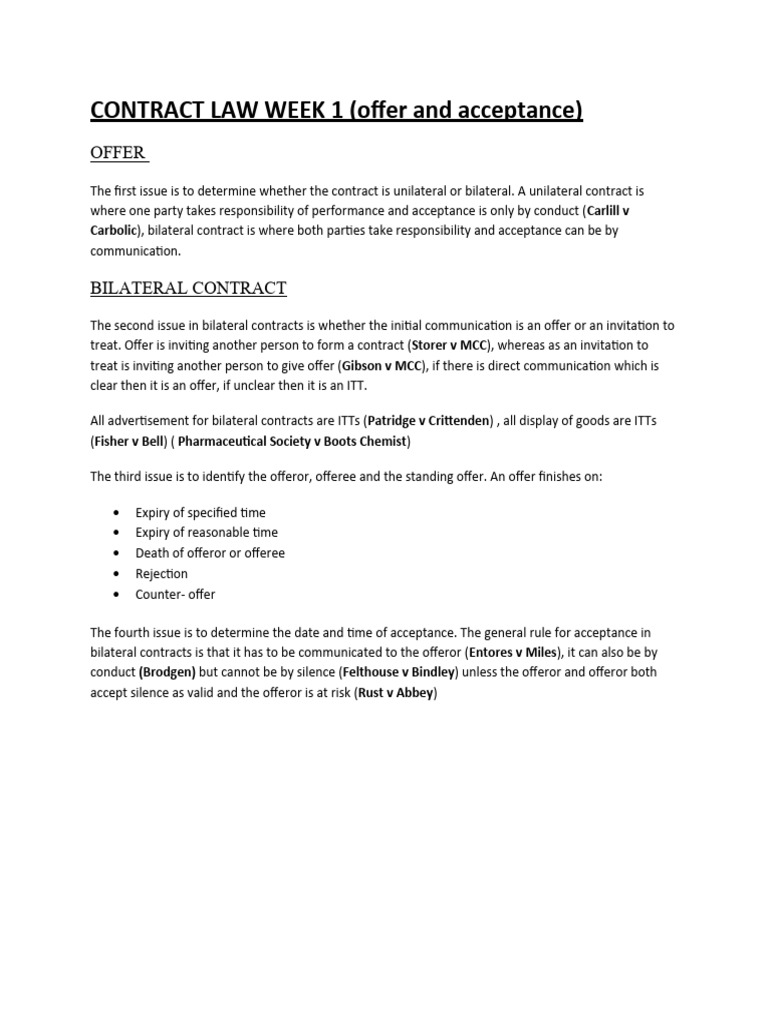 Contract Law Week 1 | PDF | Misrepresentation | Breach Of Contract