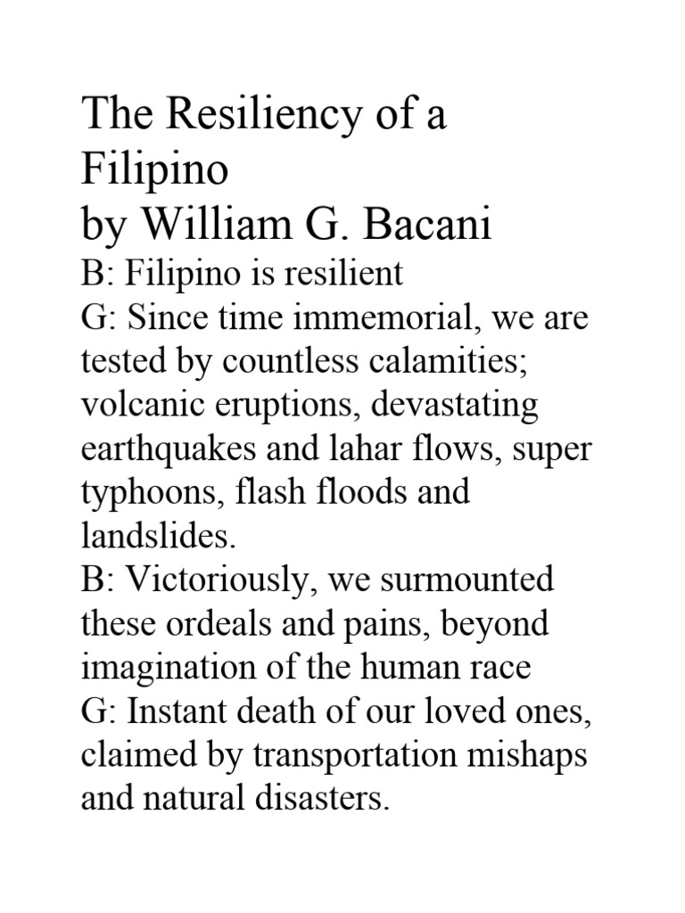 The Resiliency of A Filipino | PDF | Natural Disasters