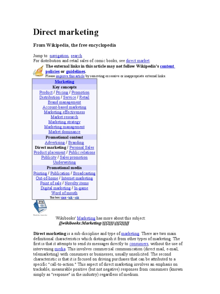 Direct Marketing: From Wikipedia, The Free Encyclopedia | PDF | Direct ...