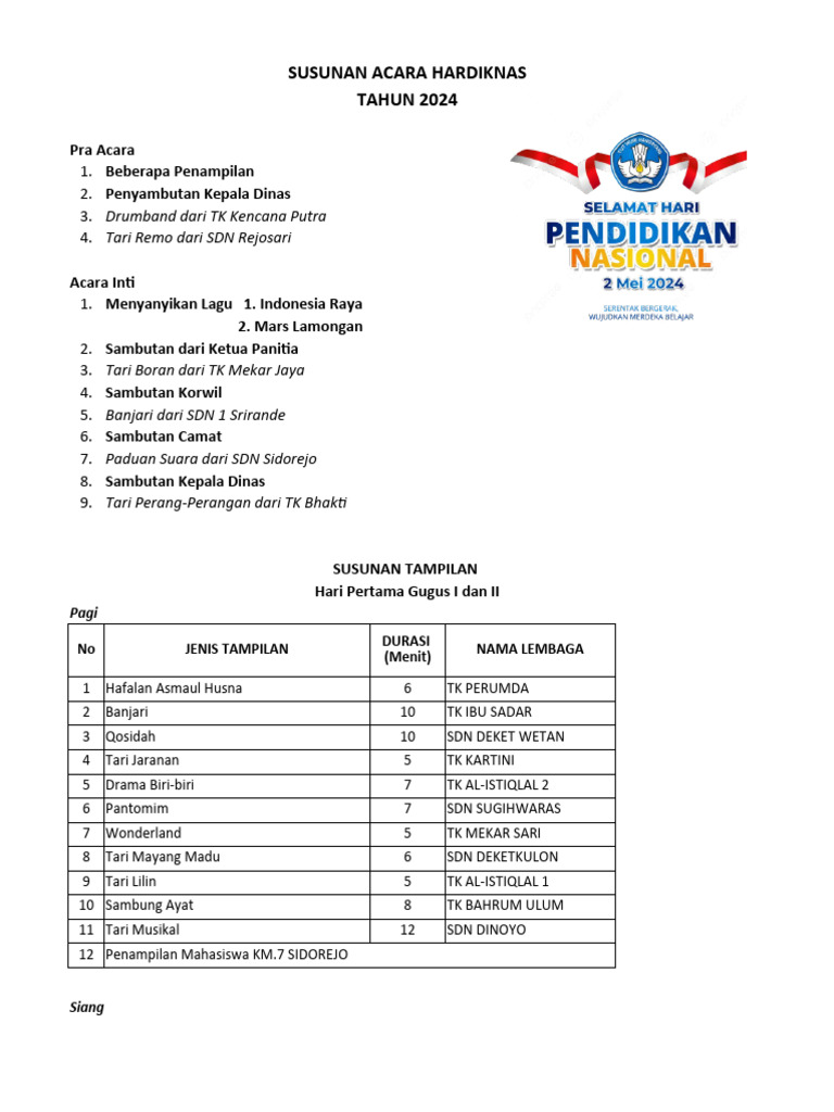 Susunan Acara Hardiknas 2024 2 | PDF