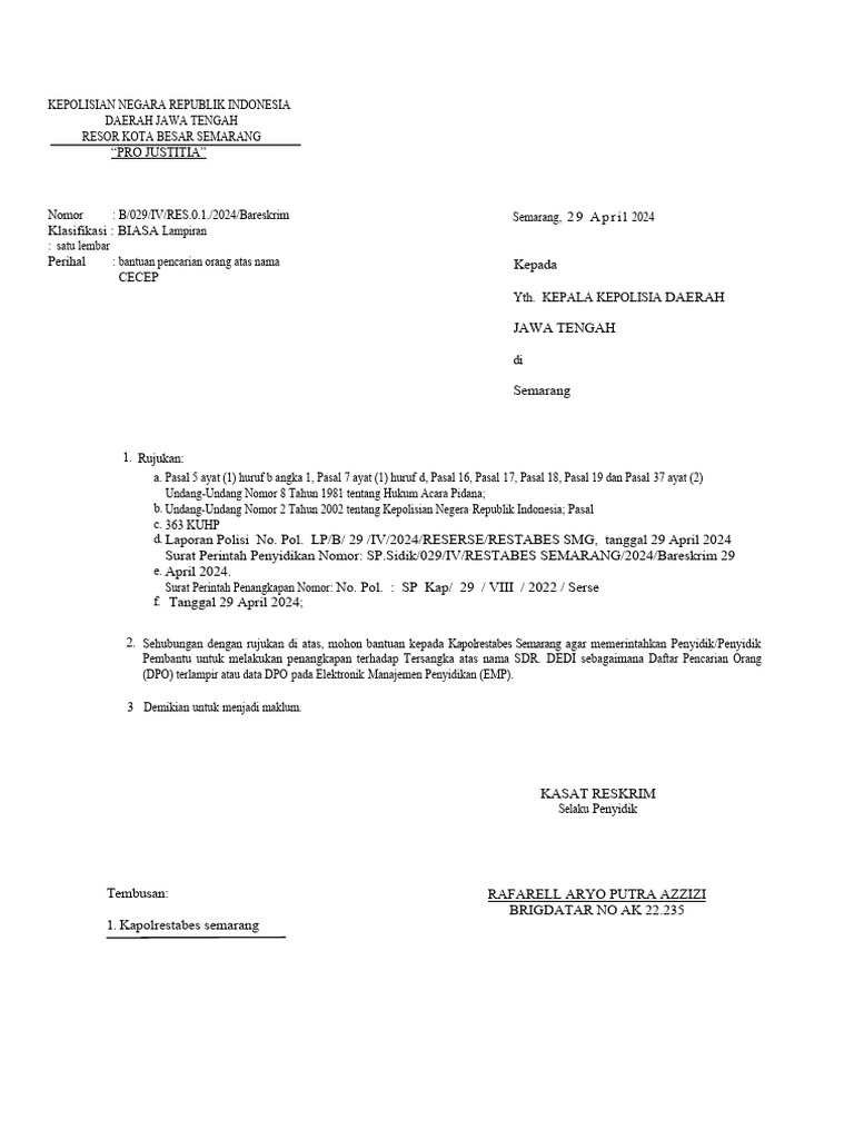 Surat Dpo Rafarell | PDF