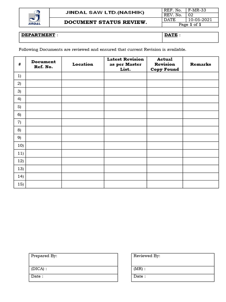 F-MR-33 - Document Status Review | PDF