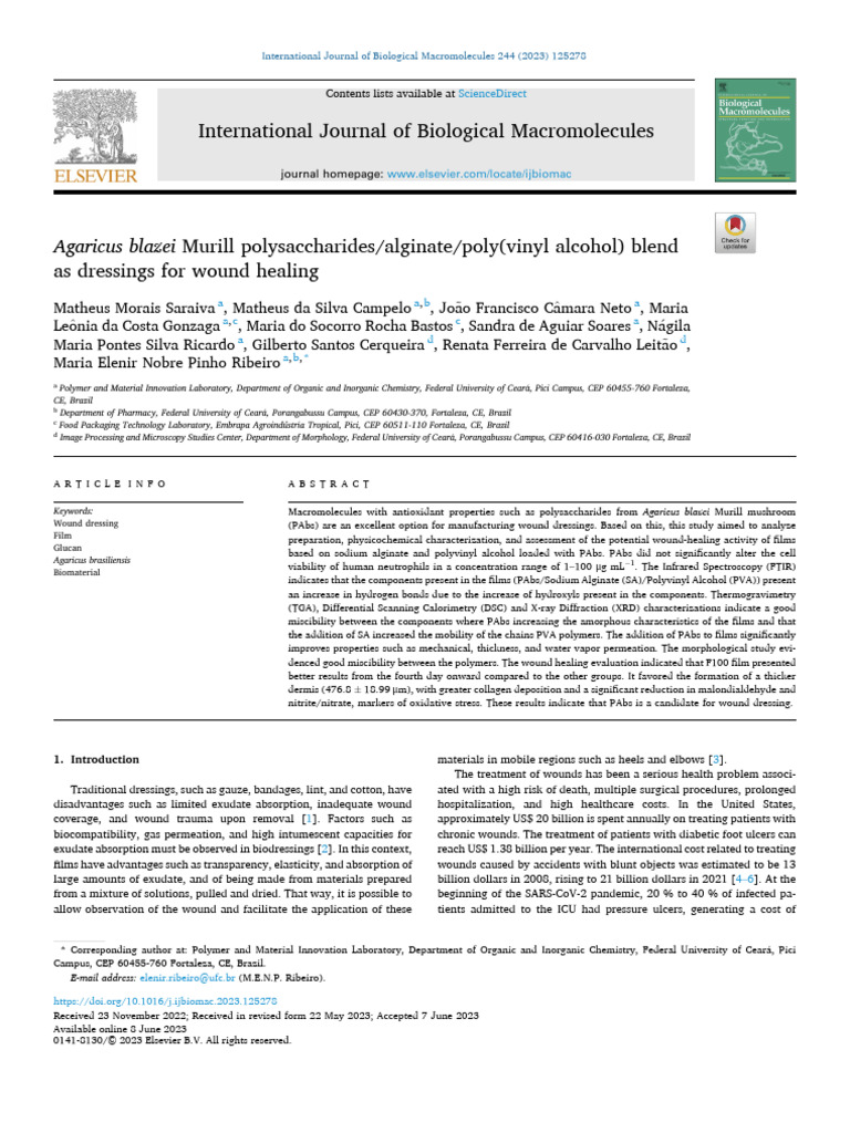 Agaricus Blazei Murill Polysaccharides - Alginate.poly (Vinyl Alcohol ...