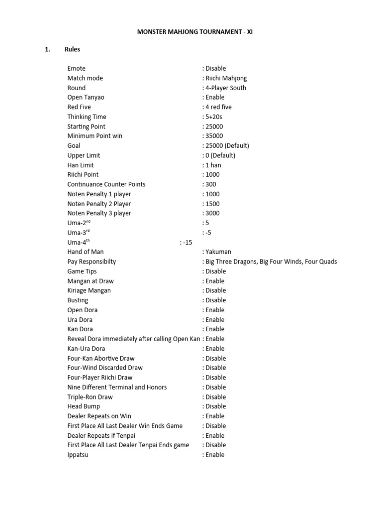 Monster Mahjong XI Rules Book | PDF