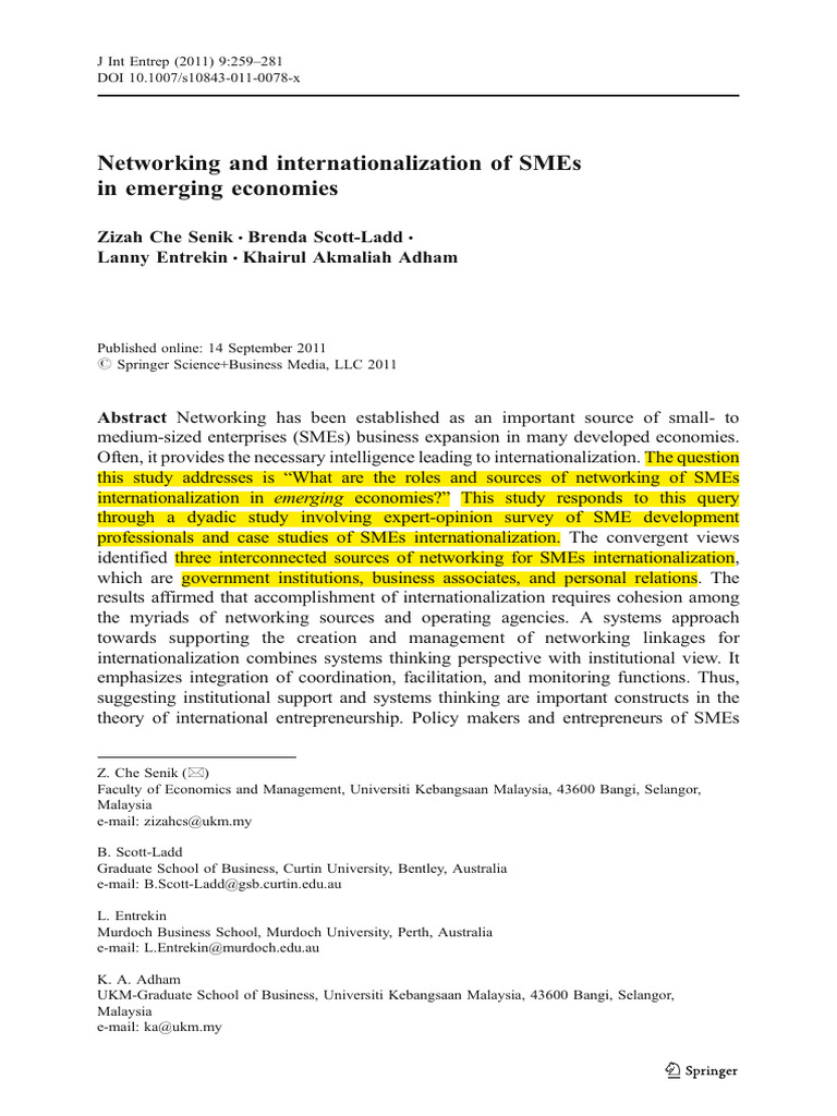 Aula 5 - Networking and Internationaization of Smes in Emerging ...