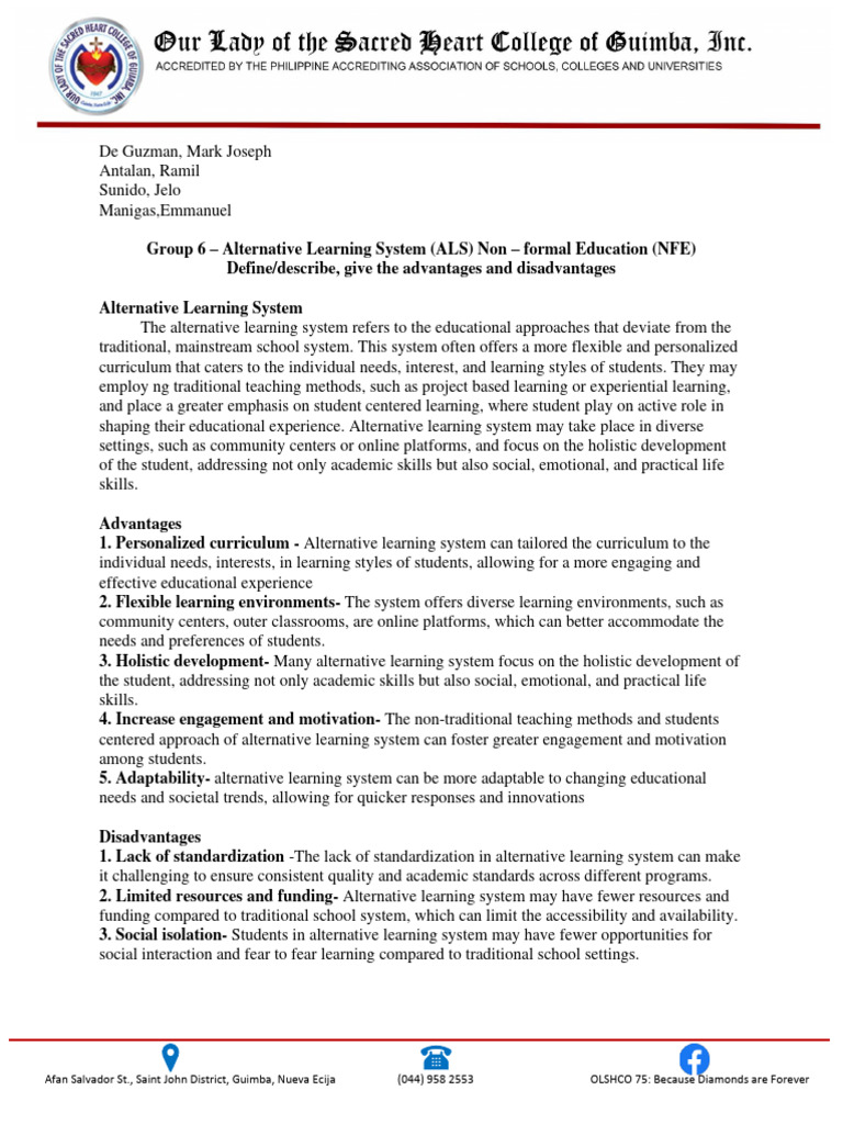 Group6 Alternative Learning Systemals and Non Formal Educationnfe | PDF | Learning | Schools