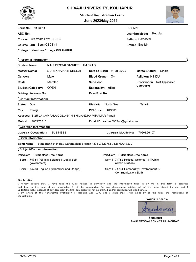 Sanket Registeration Form | PDF