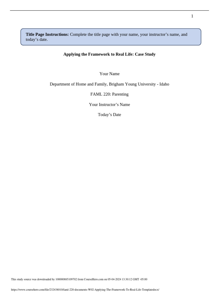Faml 220 Documents W02 Applying The Framework To Real Life Template | Download Free PDF | Human ...