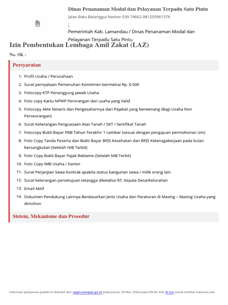 Unduh Standar Pelayanan - Izin Pembentukan Lembaga Amil Zakat (LAZ) | PDF | Pengelolaan Keuangan ...