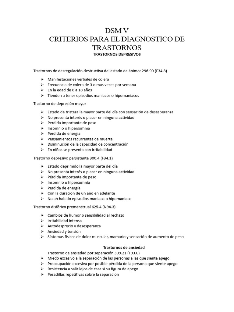 Resumen Del DSM V Indicadores de Transtornos | PDF | Depresión (estado de ánimo) | Trastorno ...
