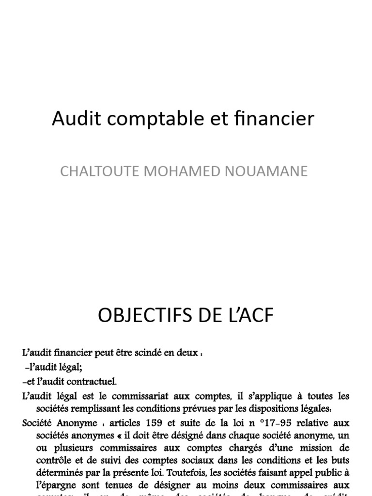 Audit Comptable Et Financier | PDF | Audit financier | Audit