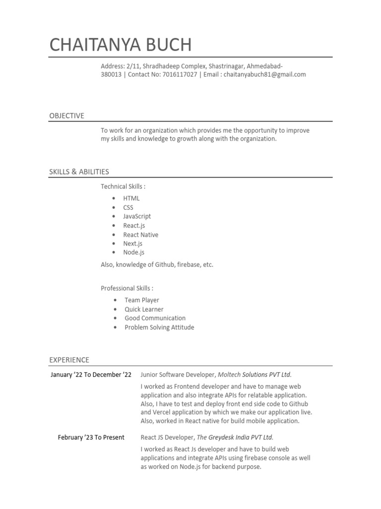 Chaitanya Resume | PDF | World Wide Web | Internet & Web