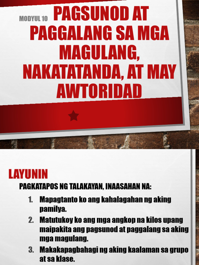 M10 PAGSUNOD AT PAGGALANG SA MGA MAGULANG Handouts 1 | PDF