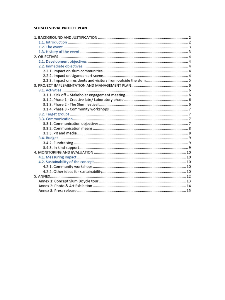 Slum Festival Project Plan 2 | PDF | Empowerment | Slum