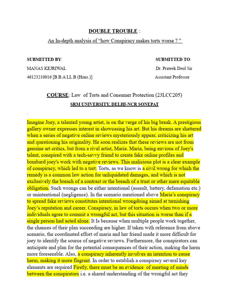 Torts Assignment 2 | Download Free PDF | Damages | Tort Torts Assignment 2 | Download Free PDF | Damages | Tort